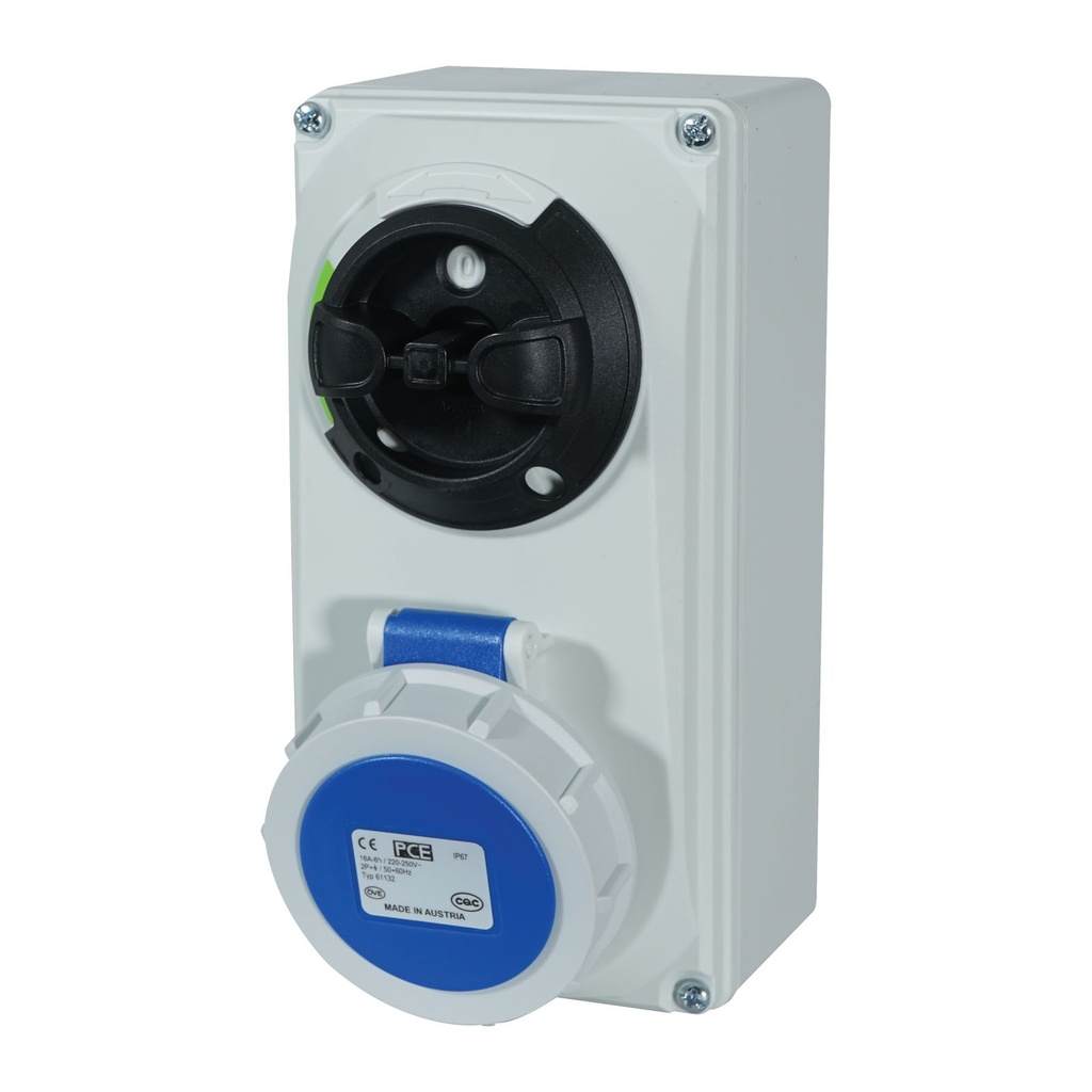 Interlocked Switch Socket A 12A - 6h 200/250V, 3 POLE, IP47UKS - 1236-6 ...